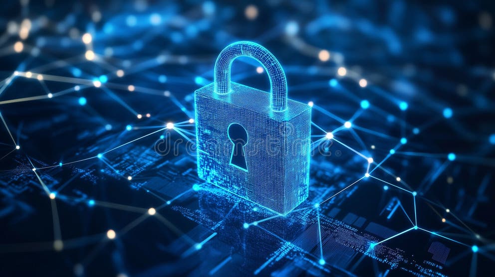 Security Concept with Abstract Connection Lines, Blue Digital Wave ...