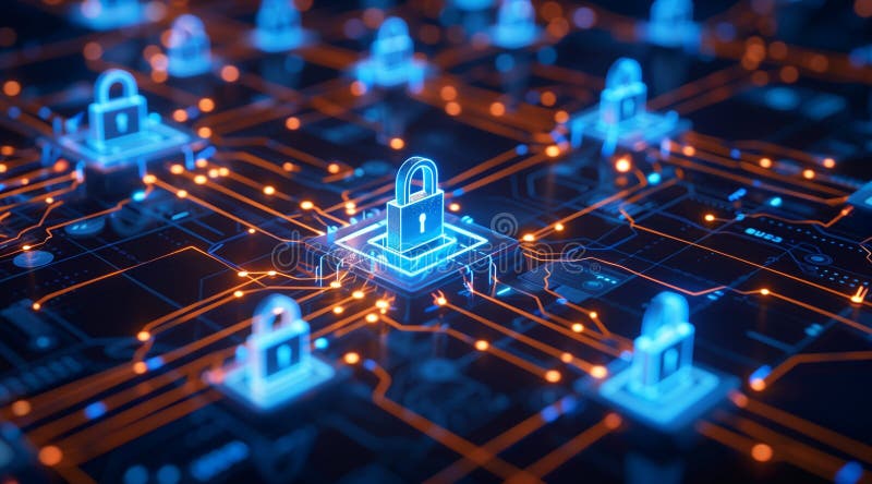 Security Concept with Abstract Connection Lines, Blue Digital Wave ...