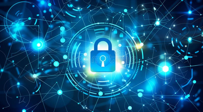 Security Concept with Abstract Connection Lines, Blue Digital Wave ...