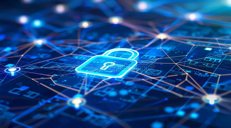 Security Concept with Abstract Connection Lines, Blue Digital Wave ...