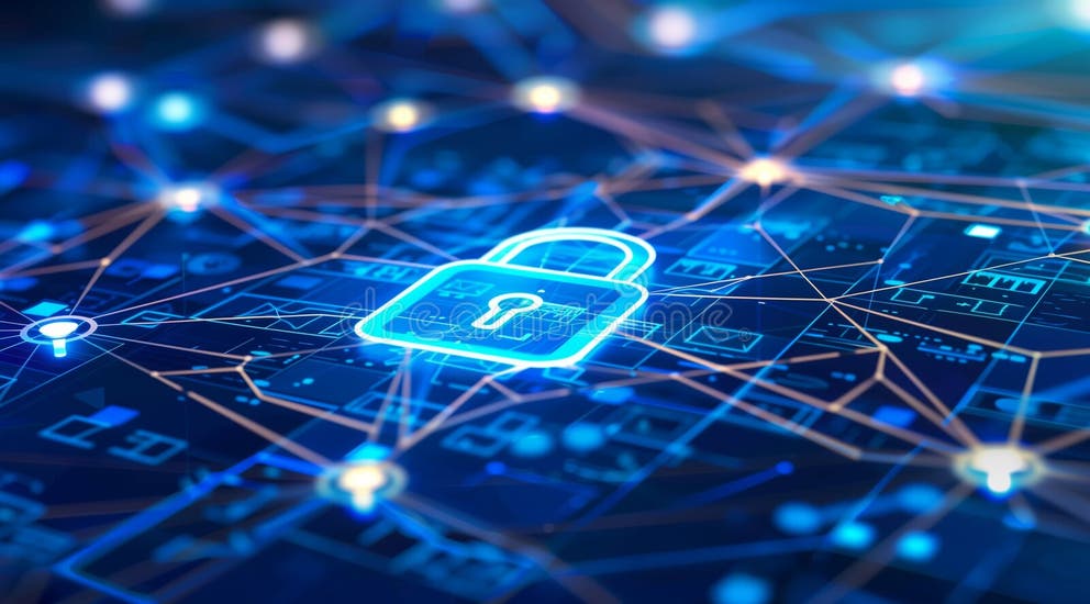 Security Concept with Abstract Connection Lines, Blue Digital Wave ...