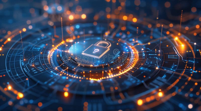 Security Concept with Abstract Connection Lines, Blue Digital Wave ...