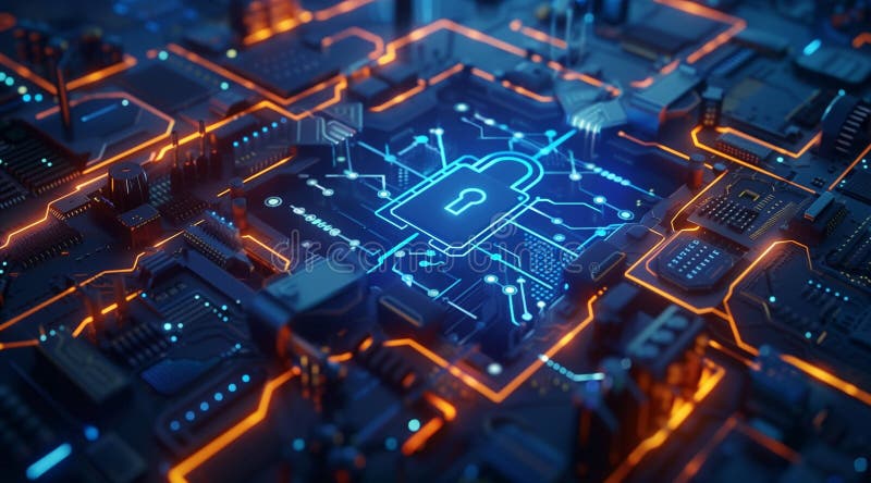 Security Concept with Abstract Connection Lines, Blue Digital Wave ...