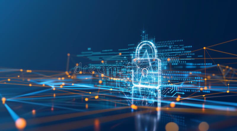 Security Concept with Abstract Connection Lines, Blue Digital Wave ...