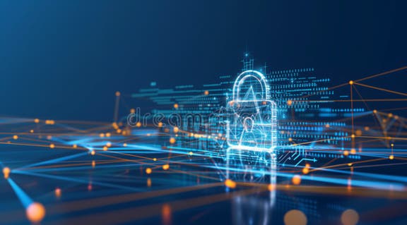 Security Concept with Abstract Connection Lines, Blue Digital Wave ...