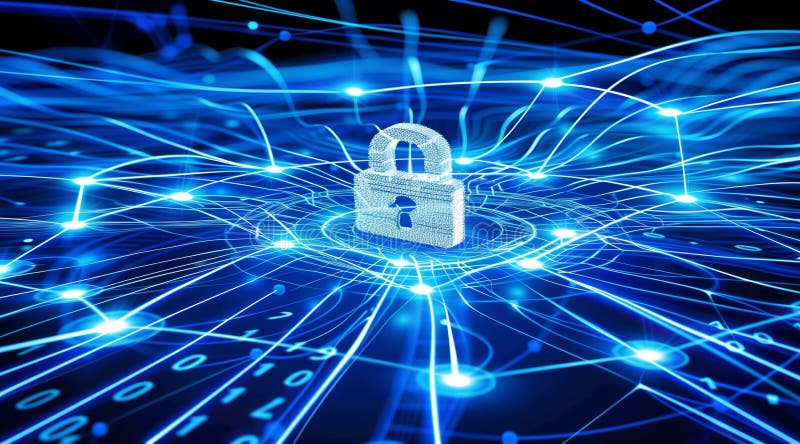 Security Concept with Abstract Connection Lines, Blue Digital Wave ...