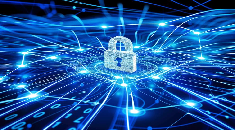 Security Concept with Abstract Connection Lines, Blue Digital Wave ...