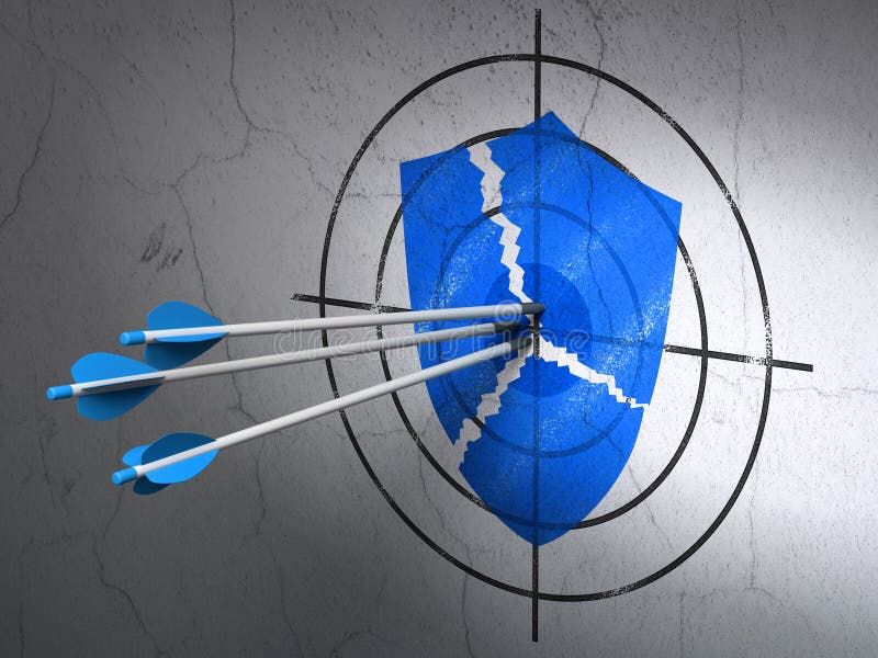 Security Concept: Arrows in Broken Shield Target Stock Illustration ...