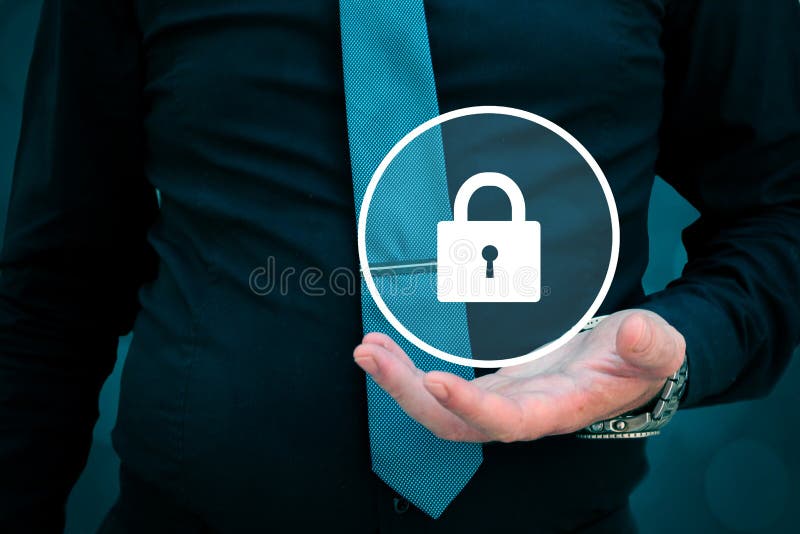 Security Concept, Businessman Holding Lock in His Hand Stock ...