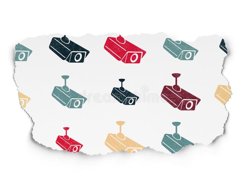 Security Concept: Cctv Camera Icons on Torn Paper Stock Illustration ...
