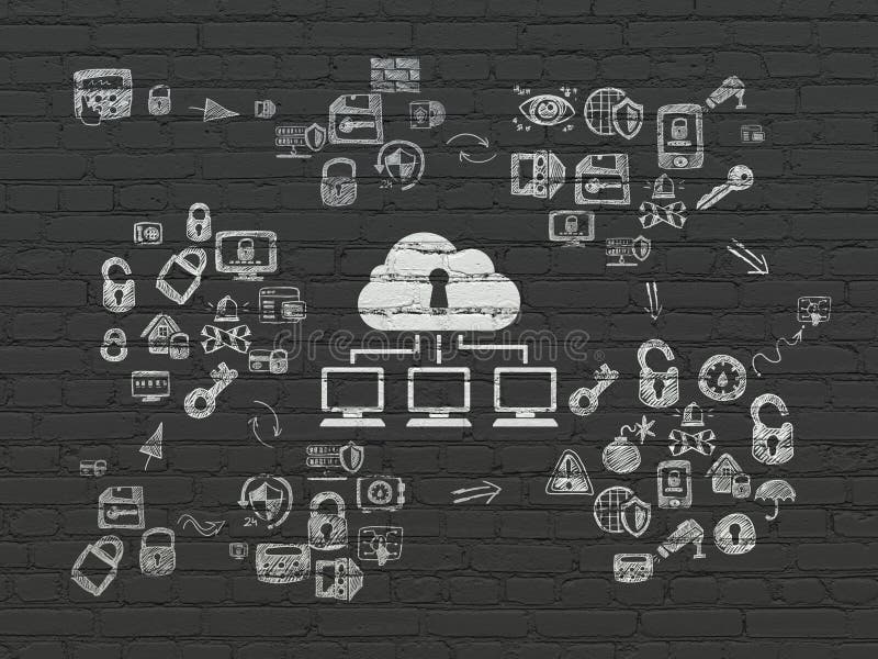 Security Concept: Cloud Network on Wall Background Stock Illustration ...