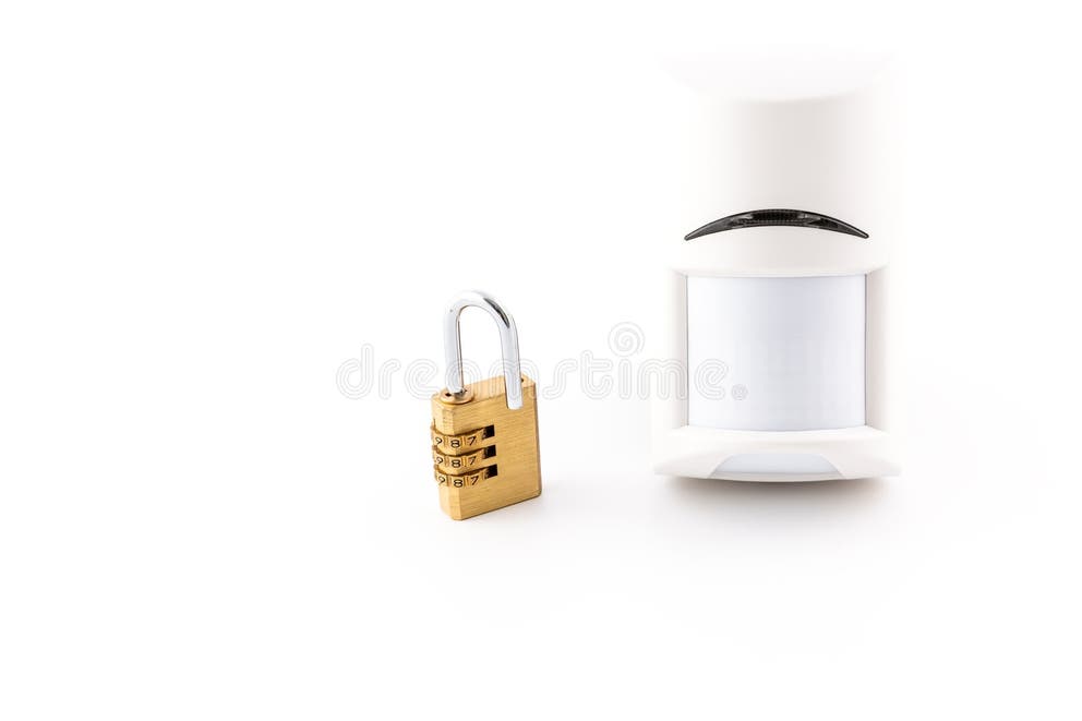 Security Concept: Combination Padlock and Motion Sensor Stock Photo ...