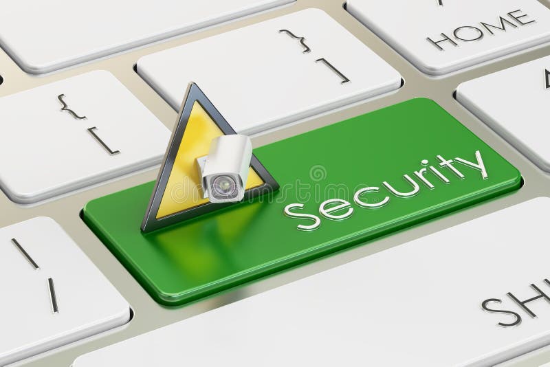 Security Concept on Green Keyboard Button, 3D Rendering Stock ...