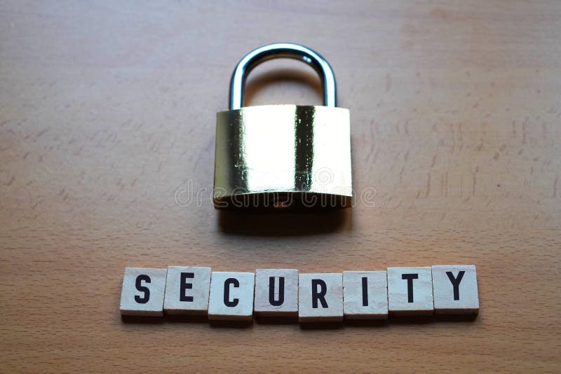 Security Concept Letters Written Wood Blocks Closed Golden Lock Stock ...