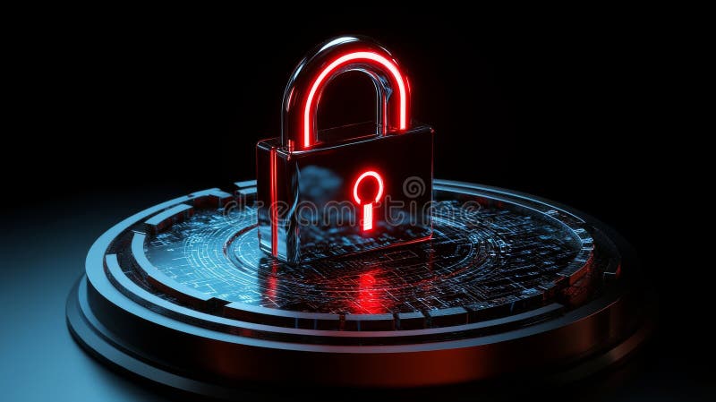 The Security Concept is Represented by a Neon Lock Symbol Glowing on a ...