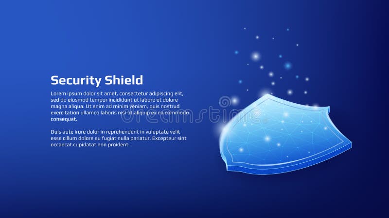 Security Concept with Shiny Polygonal Isometric Shield and Copy Space ...