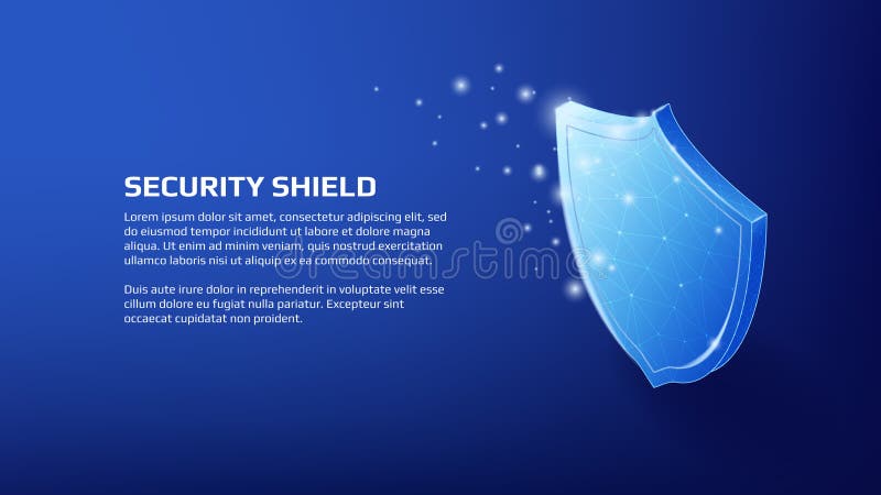 Security Concept with Shiny Polygonal Isometric Shield and Copy Space ...