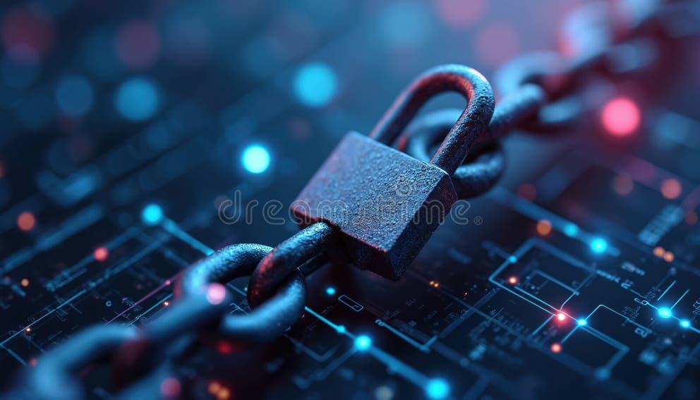 Security Concept Shows Padlock on Chain. Data Loss Prevention, Cyber ...