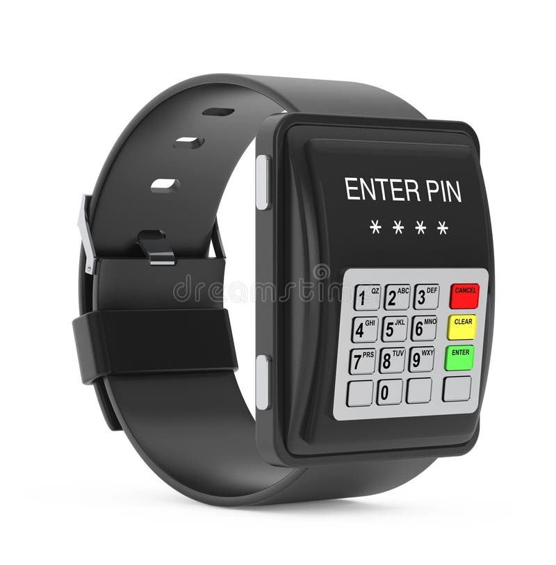 Security Concept. Smartwatch As ATM Keypad. 3d Rendering Stock ...