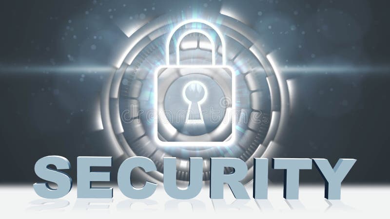 SECURITY - 3D Letters in Front of Digital Screen Padlock Stock ...