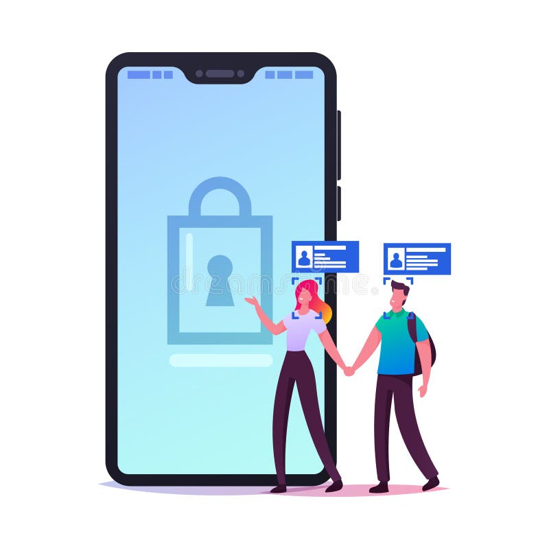 Security, Digital Technologies for Mobile Phone. Tiny Characters ...