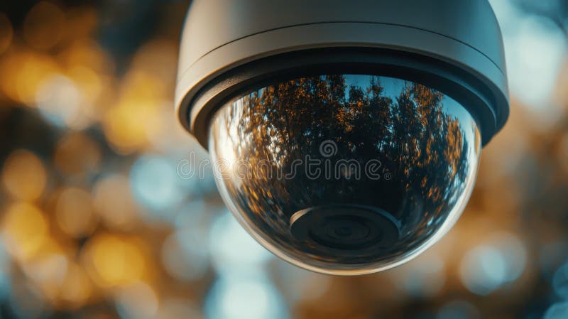 Security Dome Camera Outdoor Surveillance CCTV Tree Reflection Stock ...