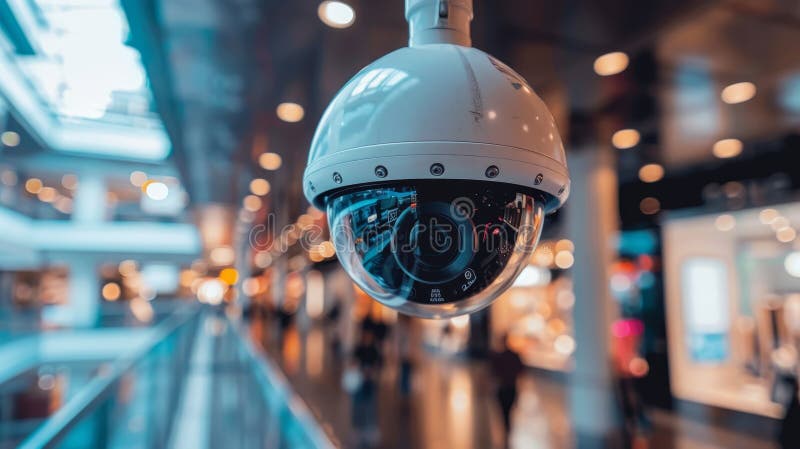 Security Dome CCTV Camera Observing Customer Activity Inside Busy ...