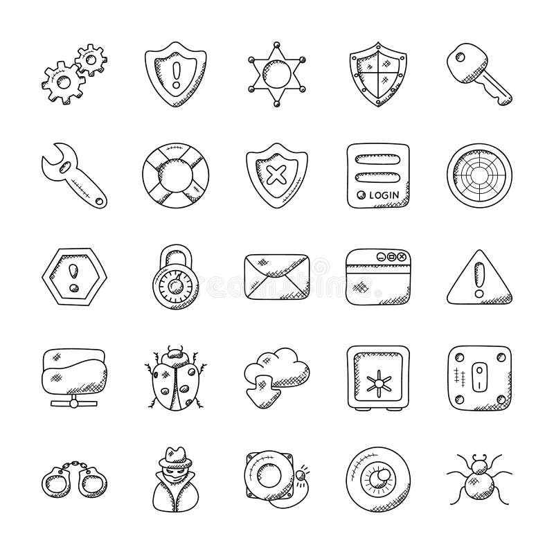 Security Doodle Icon Pack stock illustration. Illustration of hackers ...