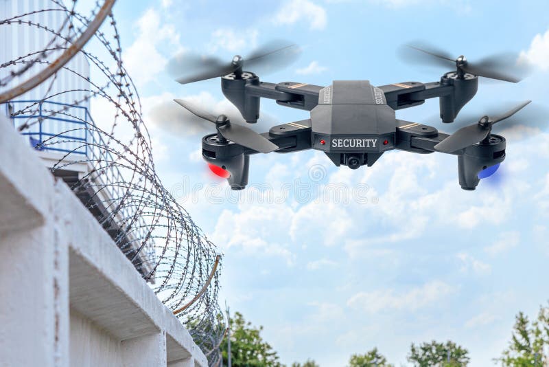 Security Drone Patrols the Territory Across the Sky Stock Photo - Image ...