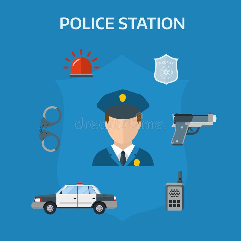 Security Elements of the Police Equipment Symbols Vector Icons. Stock ...