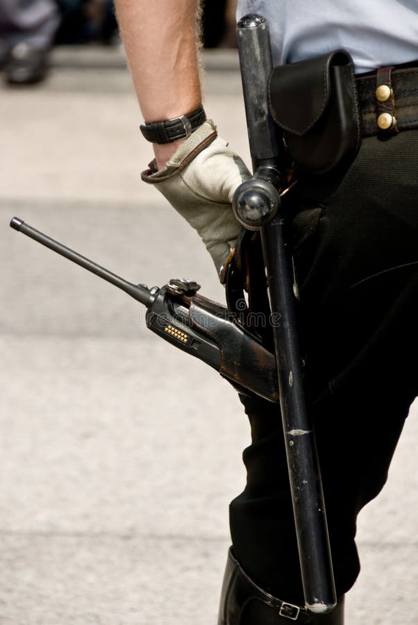 Security Gear and Officer in Watchful Stance Stock Image - Image of ...