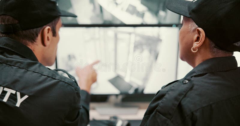 Security Guard, Back and Screen with Surveillance of Robbery for Safety ...