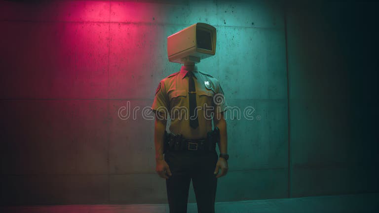 Security Guard with Cctv Camera Head Representing Mass Surveillance ...