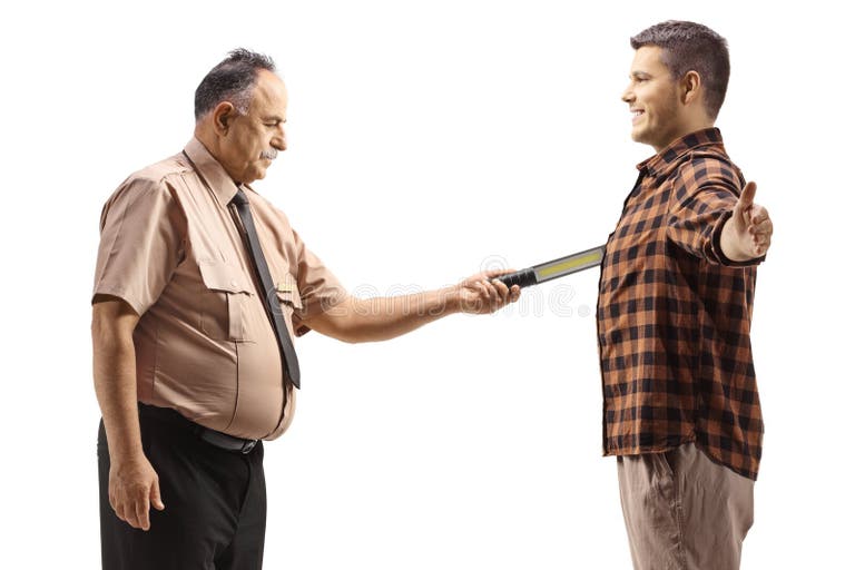Security Guard Checking a Man with Security Scanner Stock Photo - Image ...
