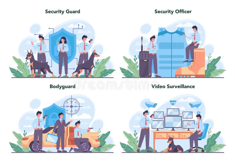Security Guard Concept Set. Surveillance and Ptrotection Idea Stock ...