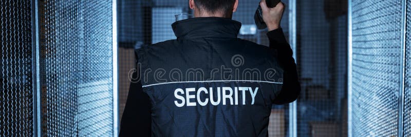 Security Guard with Flashlight at Night Stock Image - Image of dark ...