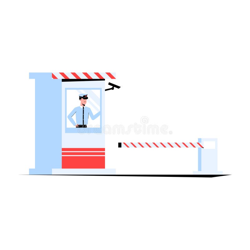 Security Guard at Gate Barrier in Flat Vector Illustration Symbolizing ...