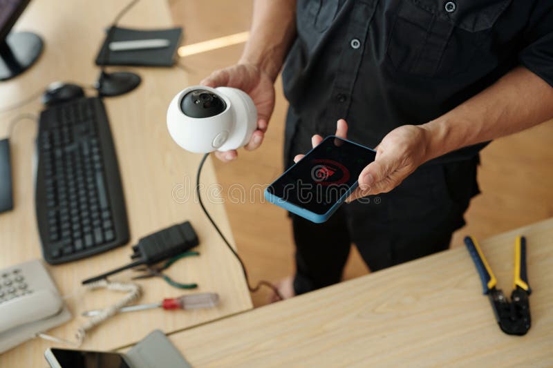 Installing Surveillance Application Stock Photo - Image of equipment ...