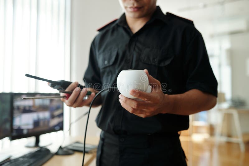 Guard Installing Surveillance Camera Stock Image - Image of online ...