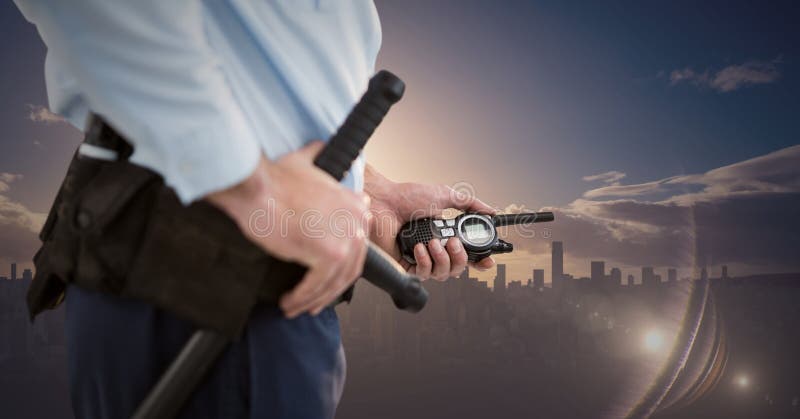 Security Guard Lower Body Against Skyline and Sunset Stock Photo ...