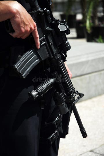 Security Guard with Machine Gun Stock Image - Image of america, firearm ...