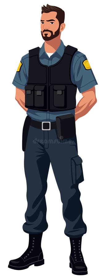 Security Guard Man Standing Confident Stock Illustration - Illustration ...