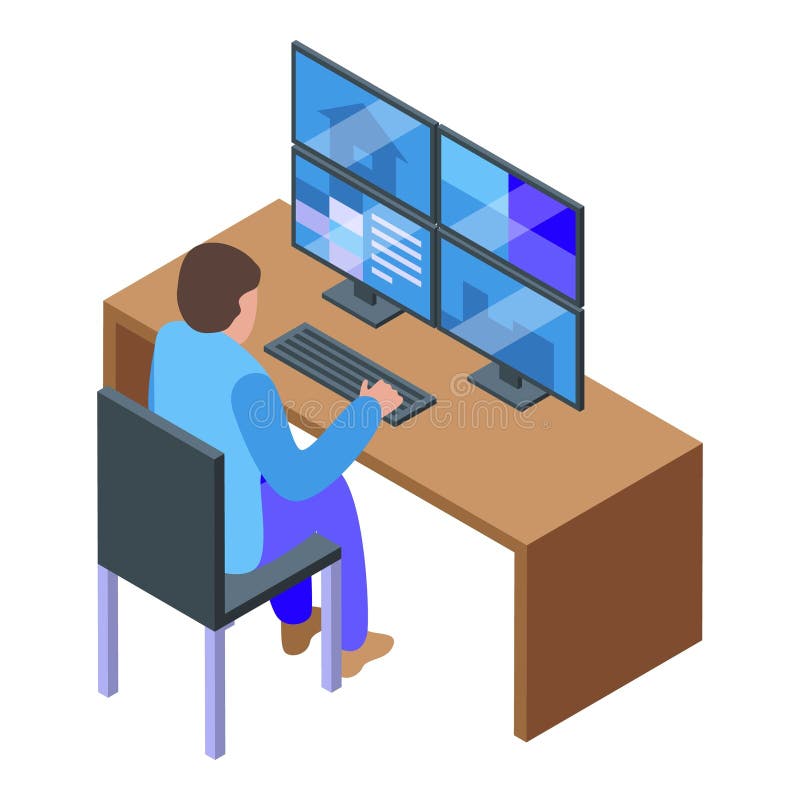 Security Guard Monitoring Modern Cctv System with Multiple Monitors ...
