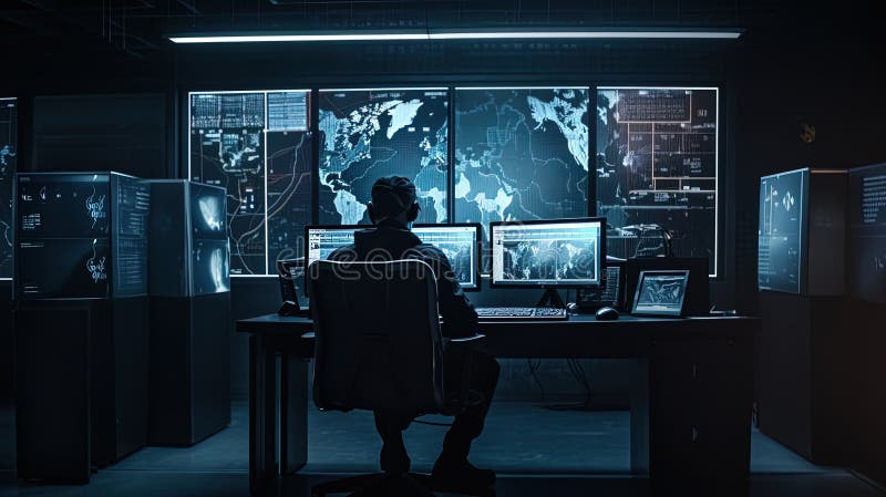 Security Guard Monitoring the Security System in a Surveillance Room ...