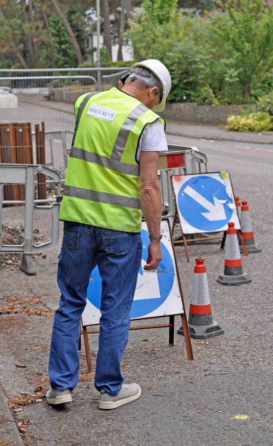 Security Guard Near Road Works Editorial Photo - Image of bitumen ...