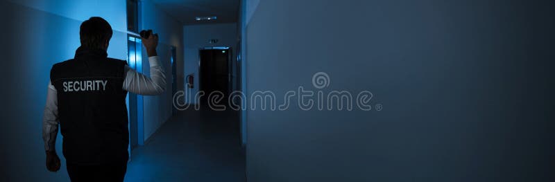 Security Guard at Night with Flashlight Stock Image - Image of guard ...