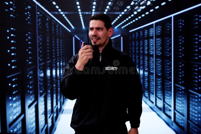Security Guard Officer in Data Center Stock Photo - Image of radio ...