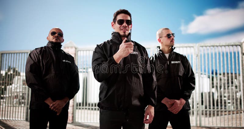 Security Guard Officer Group at Warehouse Gate Stock Photo - Image of ...