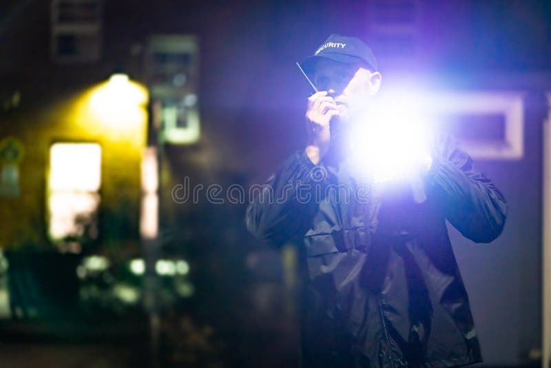 Security Guard Officer Using Walkie-Talkie Radio Stock Photo - Image of ...