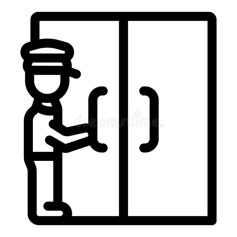 Security Guard is Opening a Double Door Stock Vector - Illustration of ...